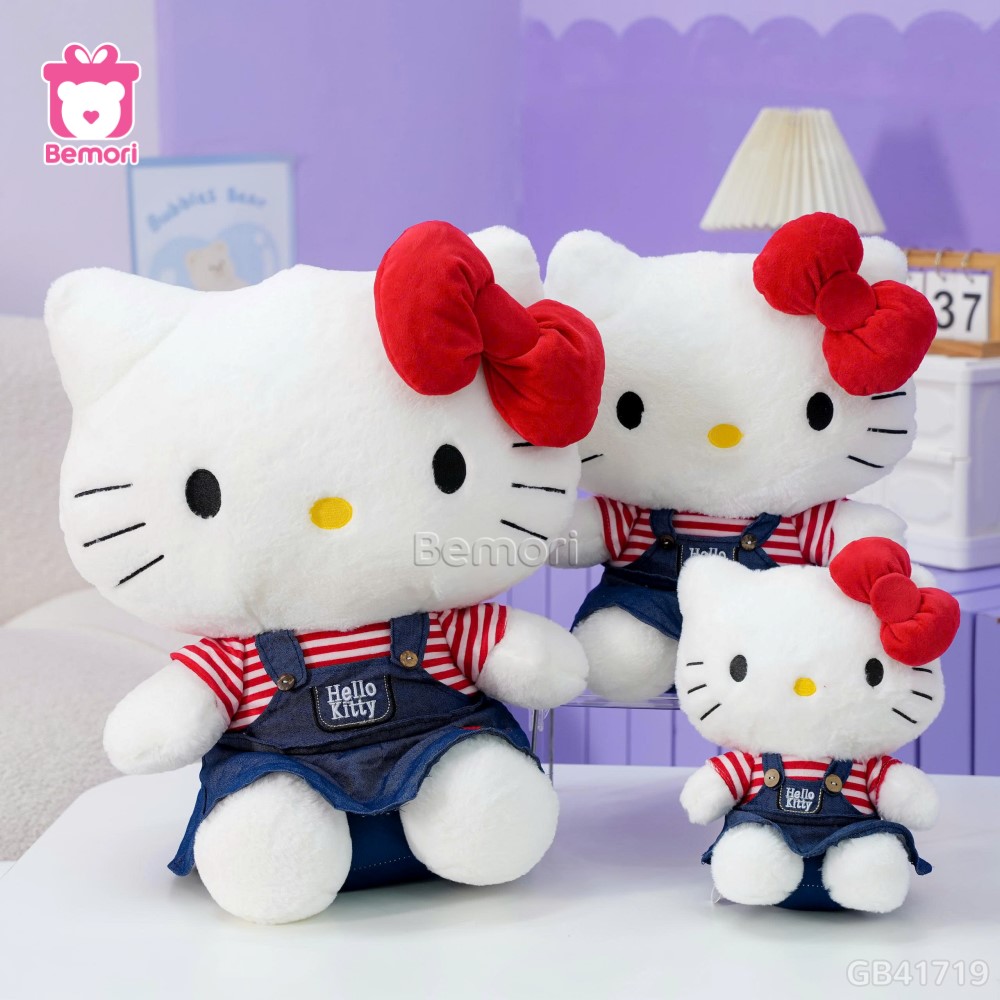 Gấu Bông Hello Kitty Áo Đỏ Yếm Jeans (Big Size) - Bemori